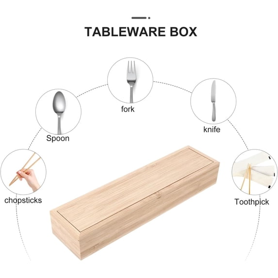 PYYAN-Bamboo Knife and Fork Storage Box with Sliding Lid Rectangular ...