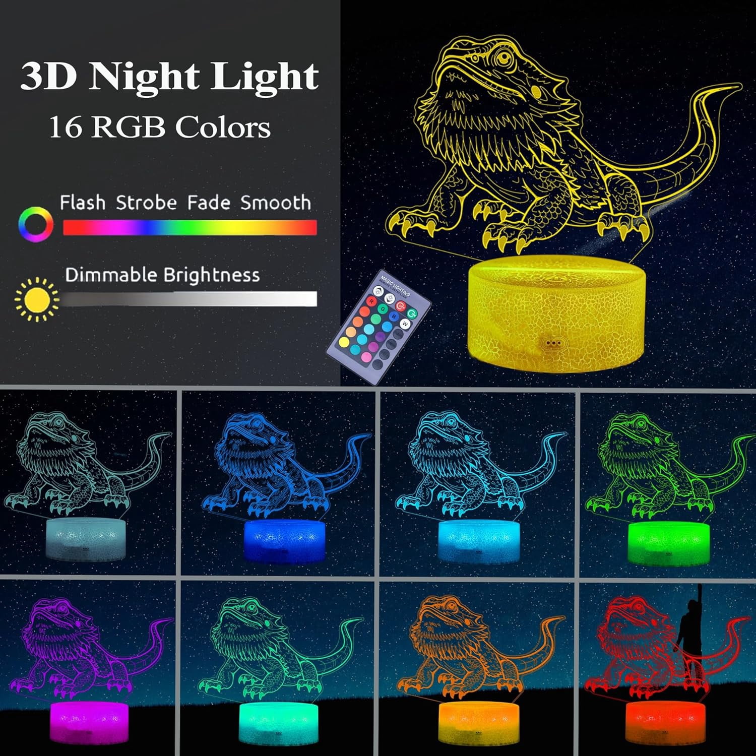 PYYAN-Bearded Dragon Gift, Bearded Dragons Night Light with Remote ...
