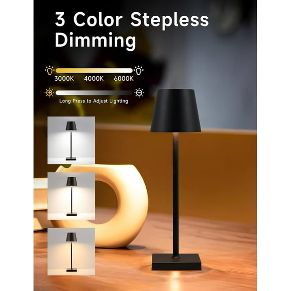 PYYAN-Black Cordless LED Desk Lamps Portable Powered by a 5000mAh ...