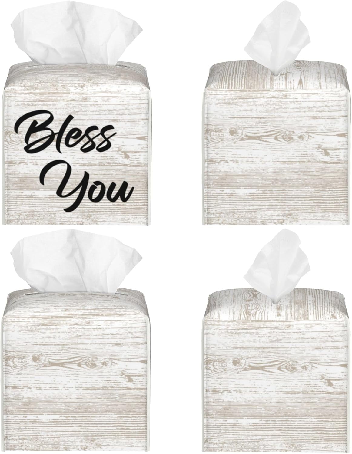 PYYAN-Bless You Tissue Box Cover Square, Wooden Board Texture Tissue ...
