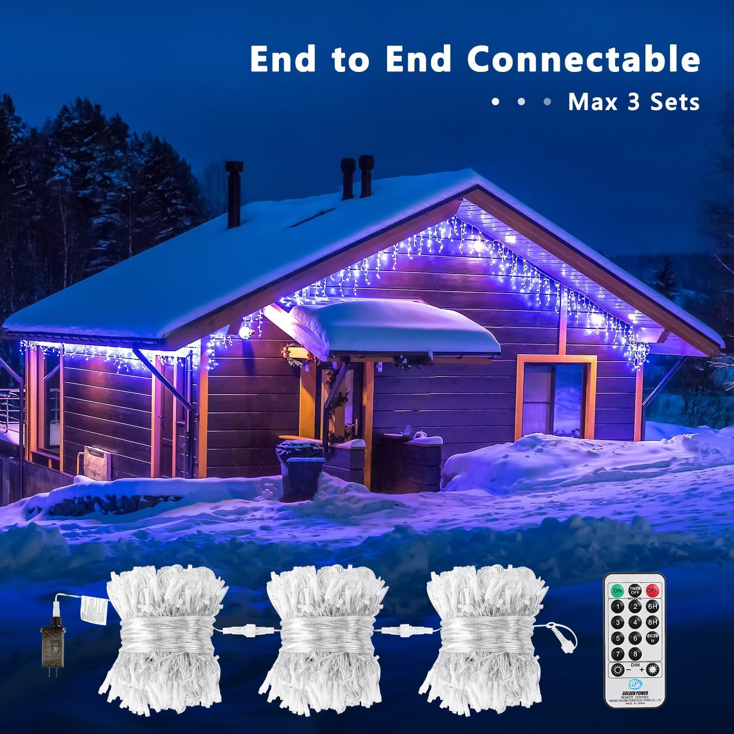 PYYAN-Blue Icicle Lights, 29ft 360 LED Christmas Icicle Lights with ...