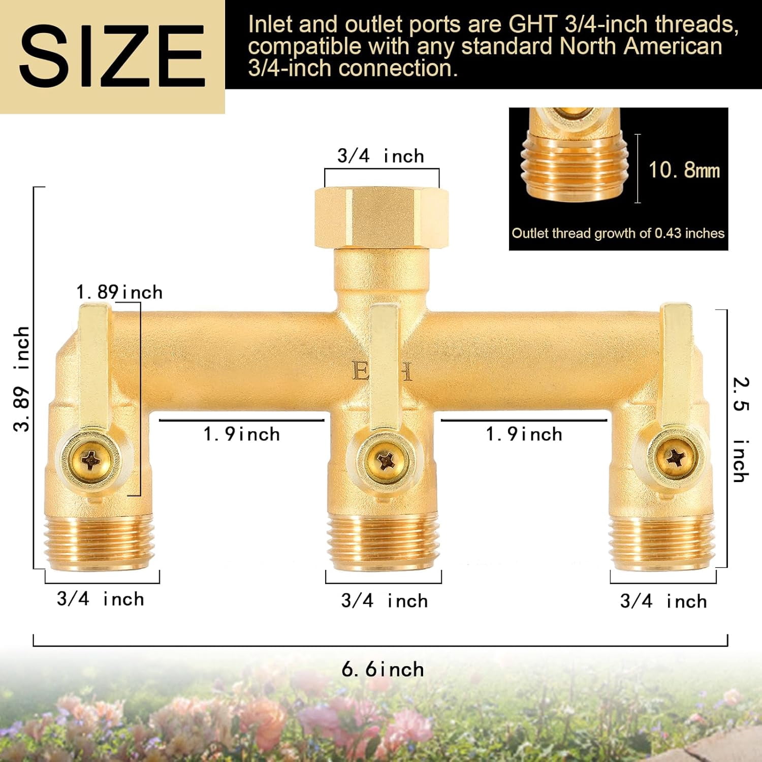 PYYAN-Brass Garden Hose Splitter, 3 Way High Flow Outdoor Faucet ...