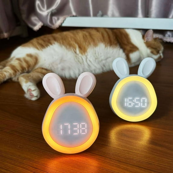 PYYAN-Bunny Alarm Clock Night Light for Kids with Temperature ...