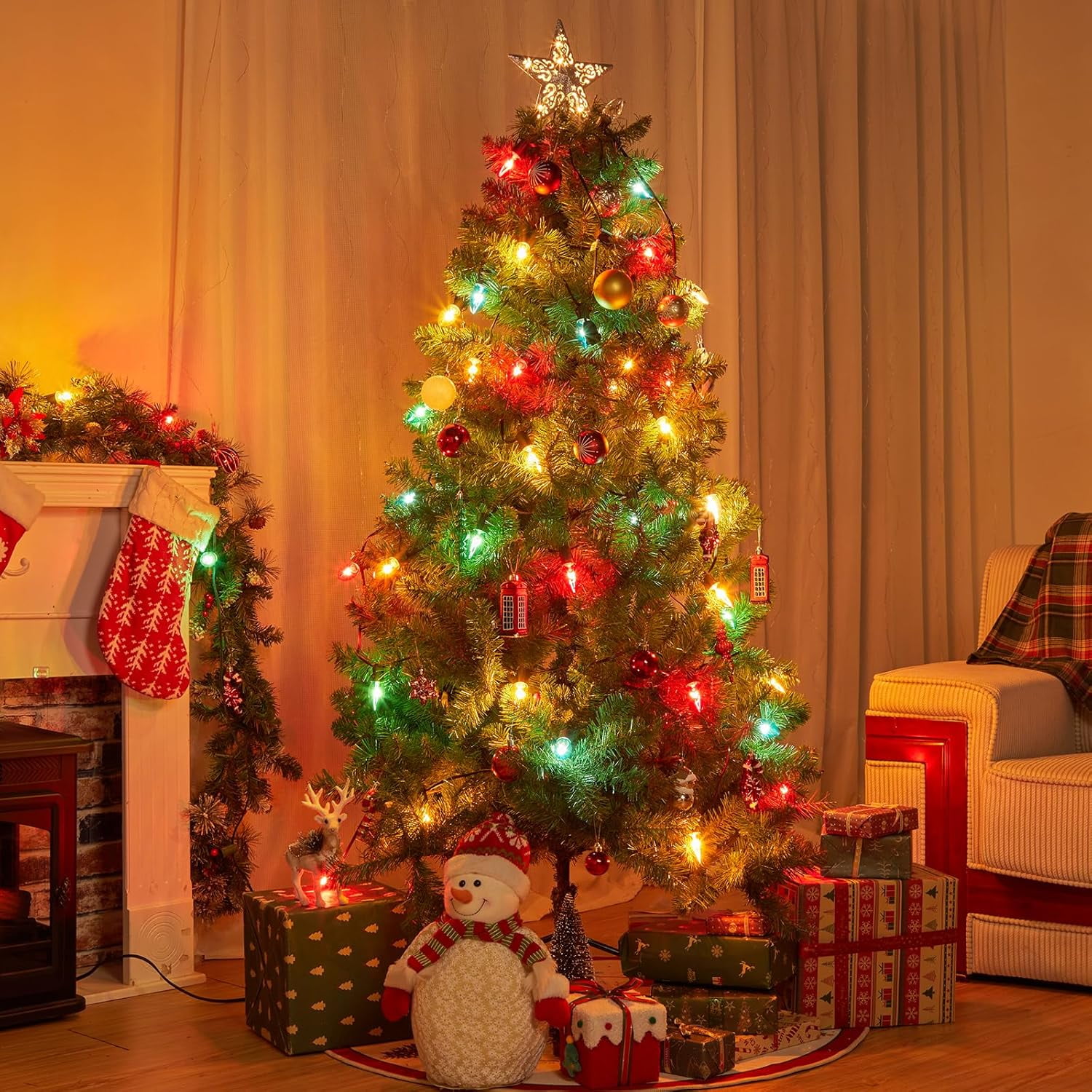 PYYAN-C9 Multicolor Christmas String Lights, 25FT 25 Blubs Bright ...