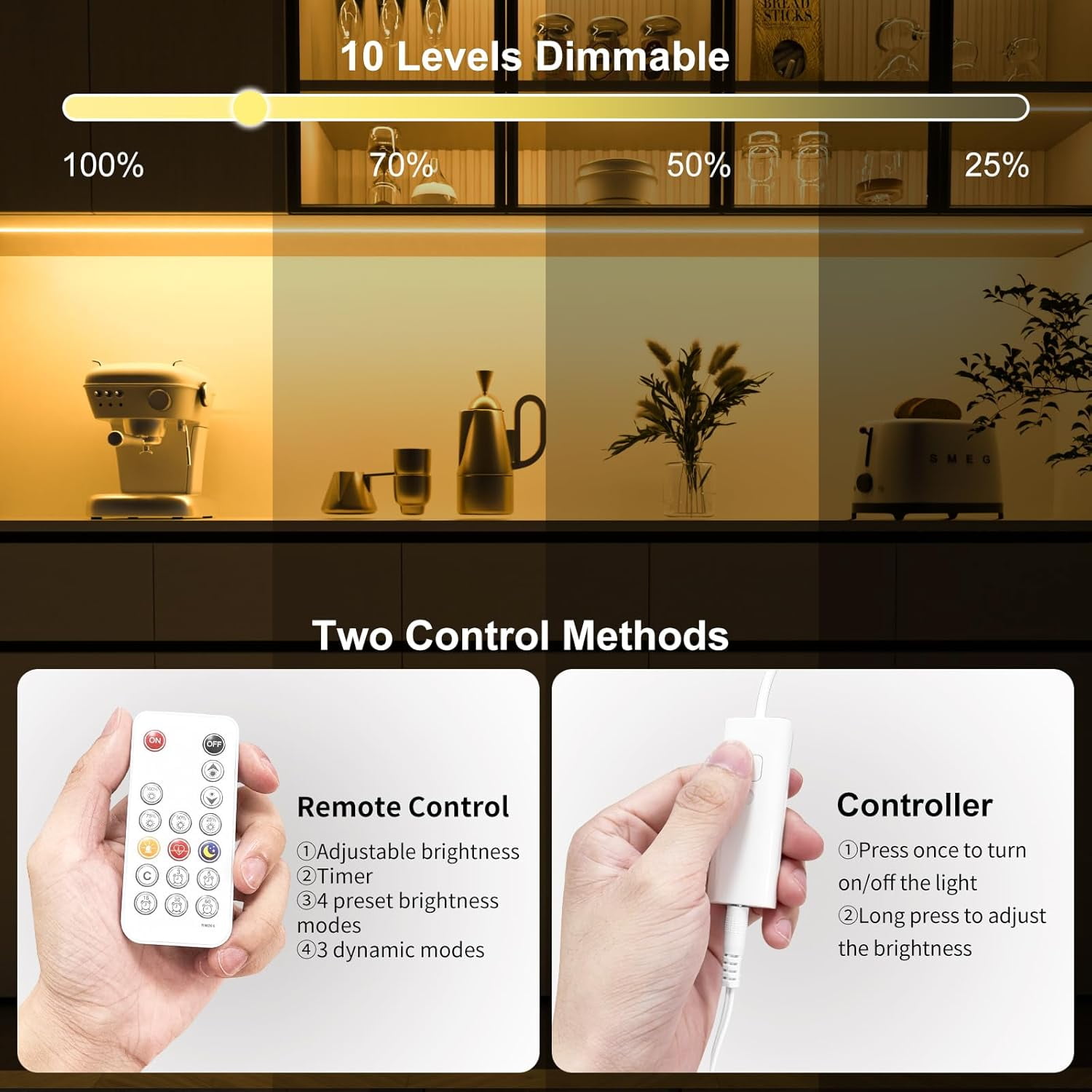 PYYAN-COB LED Strip Light Kit,9.8ft Dimmable LED Light Strip with RF ...