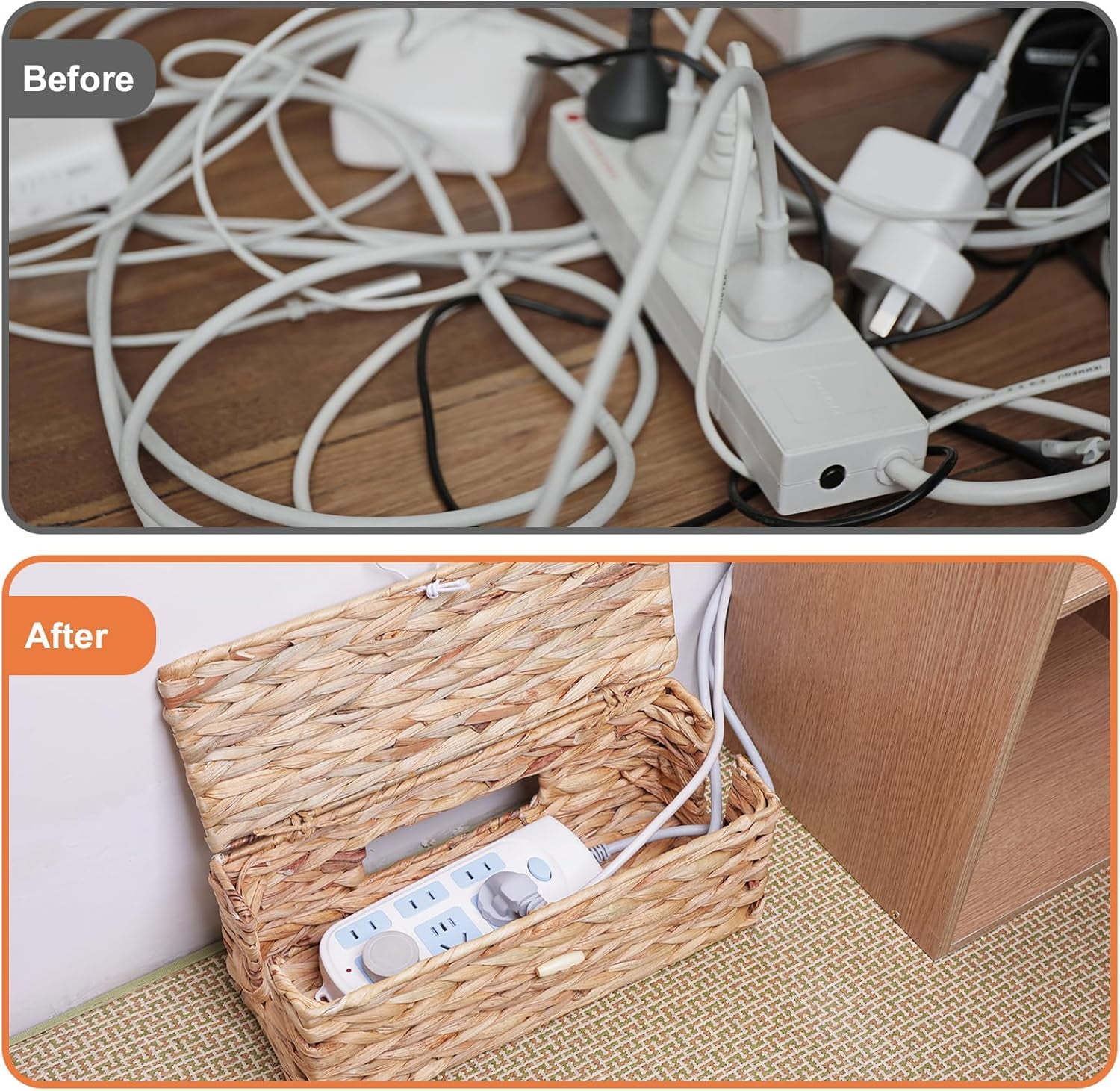 PYYAN-Cable Management Box, Cord Hider Organizer Box with Lid 2-Pack,2 ...