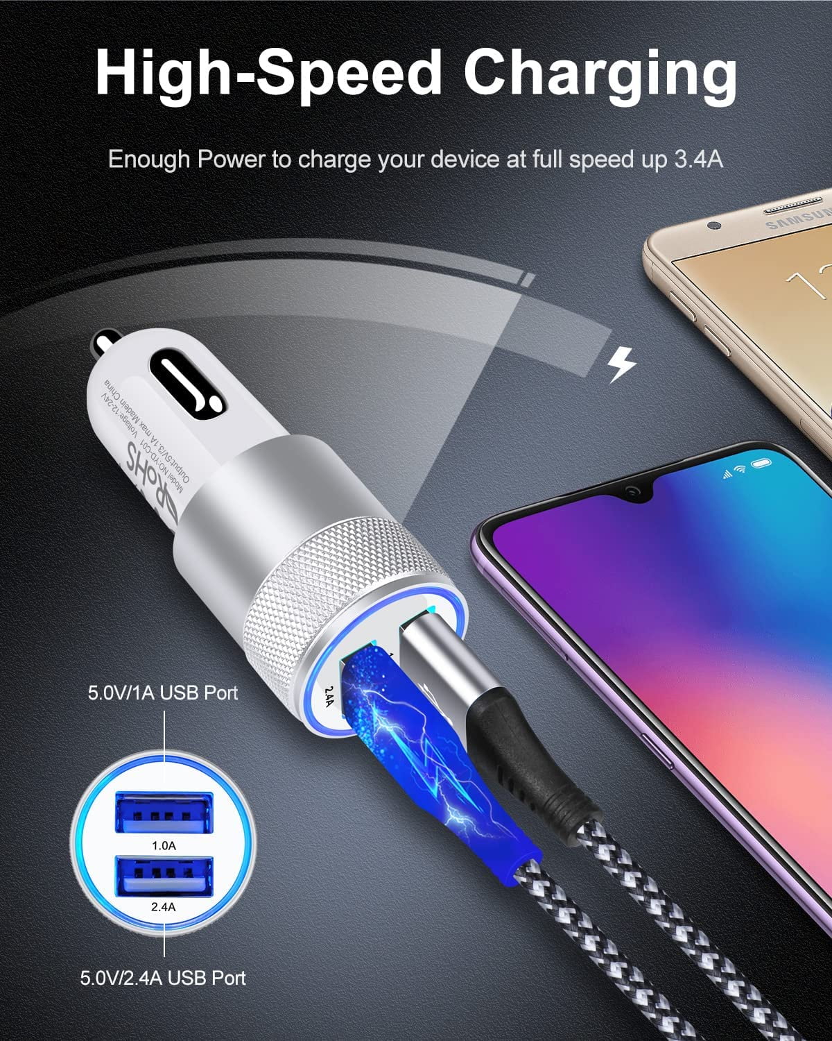 PYYAN-Car Charger, 3.4a Portable Dual Port USB Cargador Carro Fit ...