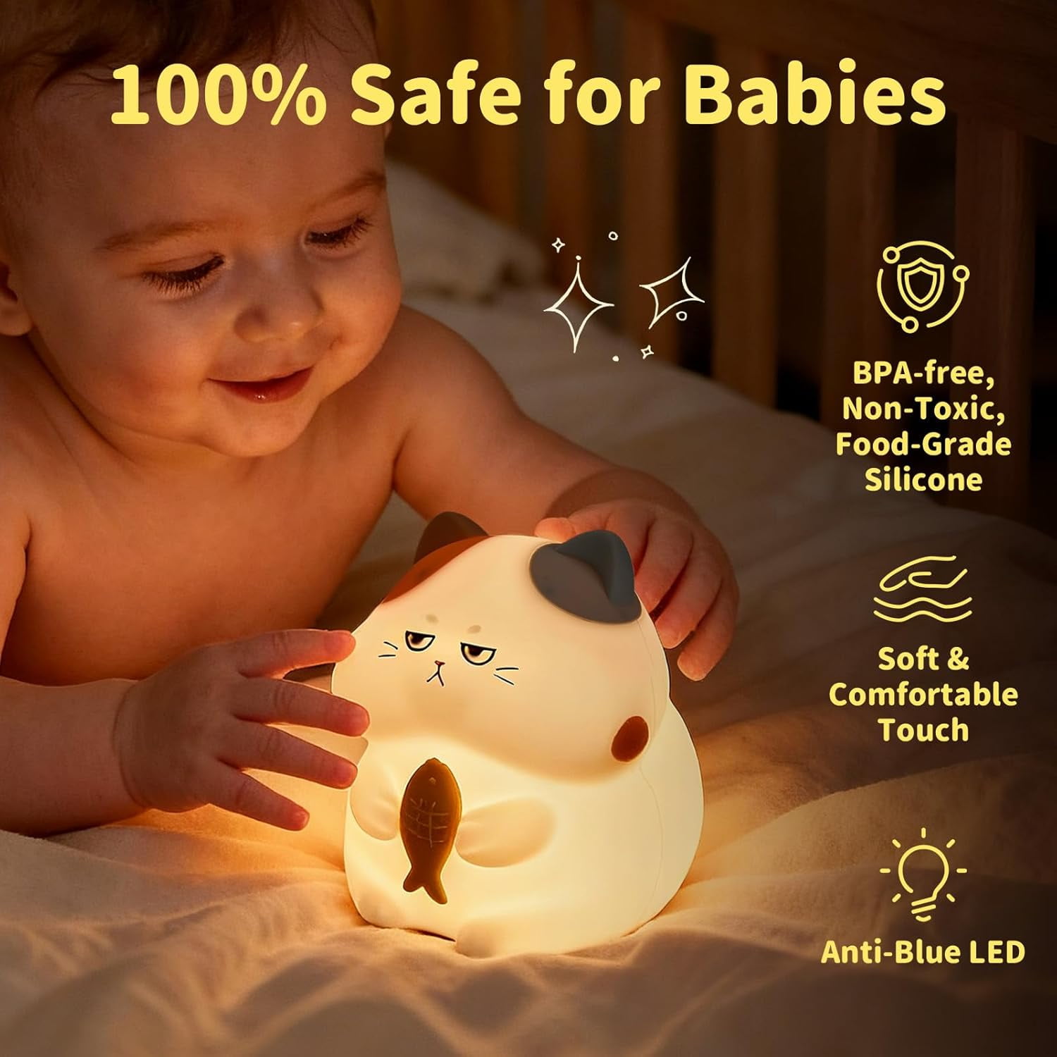 PYYAN-Cat Lamp for Kids Room, Pat Control Cat Light for Breastfeeding ...