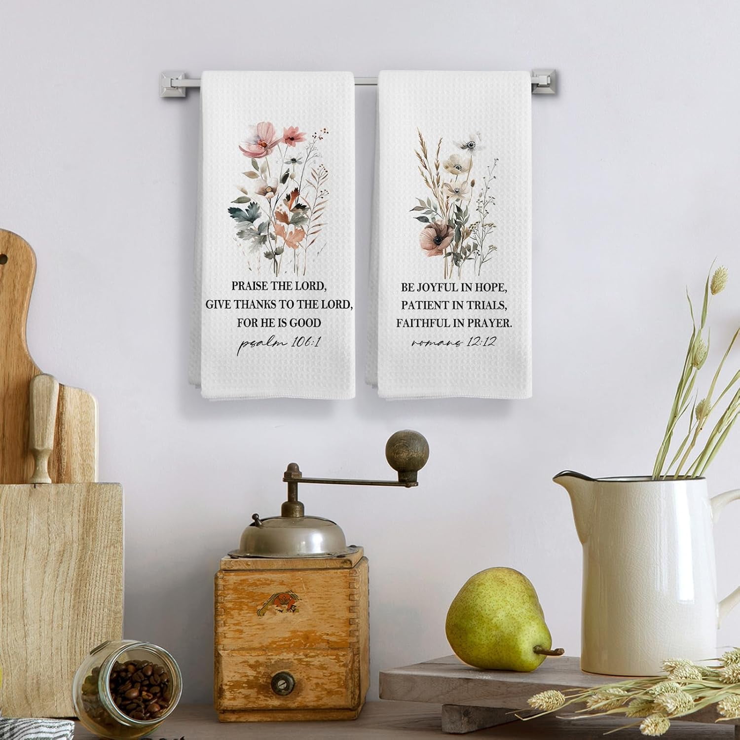 PYYAN-Christian Floral Kitchen Towels,Be Joyful in Hope Romans 12:12 ...