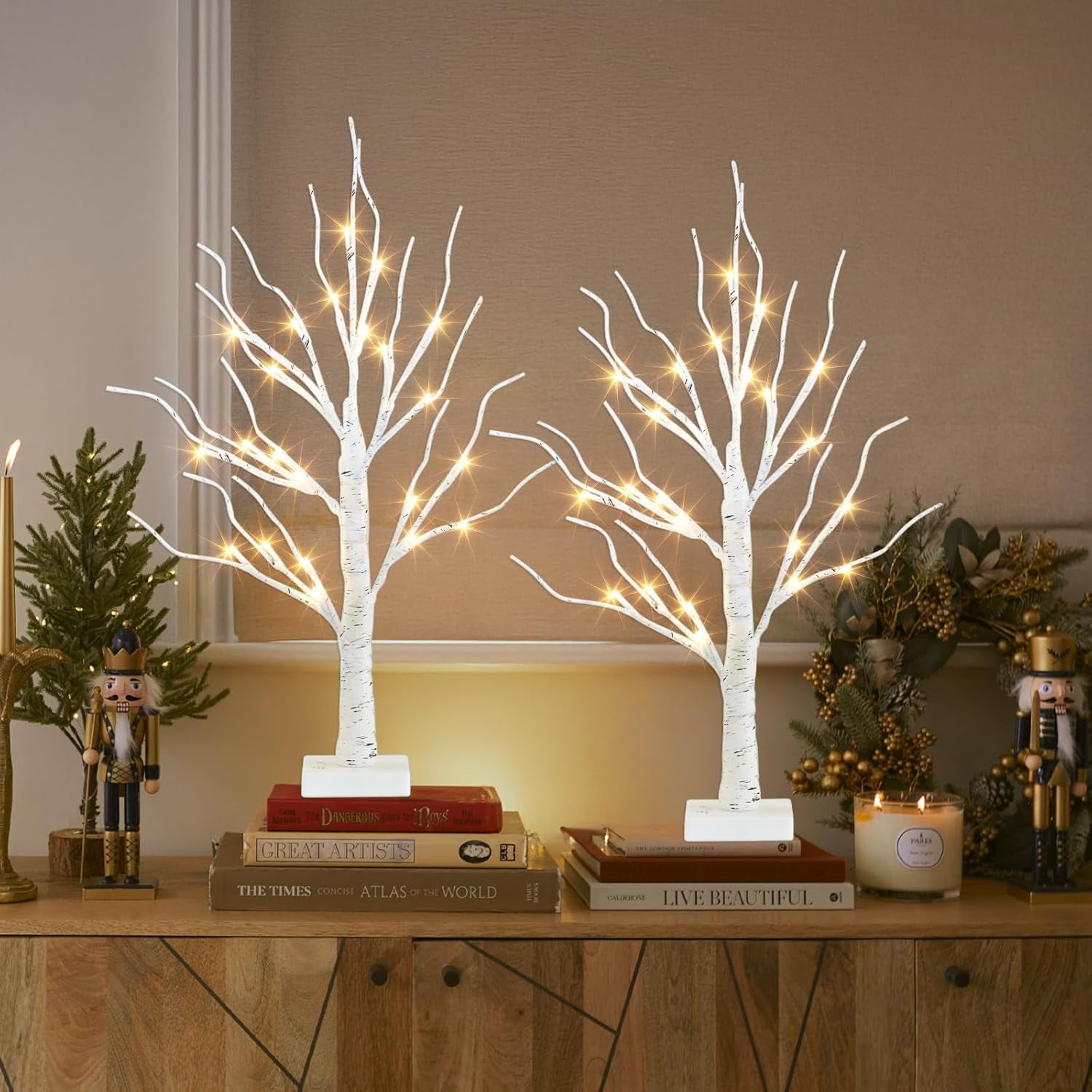 PYYAN-Christmas Decorations Indoor, 2 FT Birch Tree with LED Lights ...