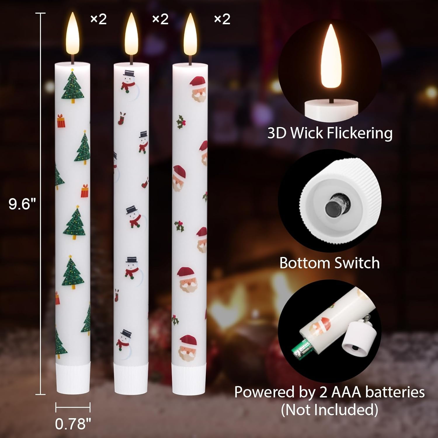 PYYAN-Christmas Flameless Taper Candles with Timer, 6 Pack Battery ...