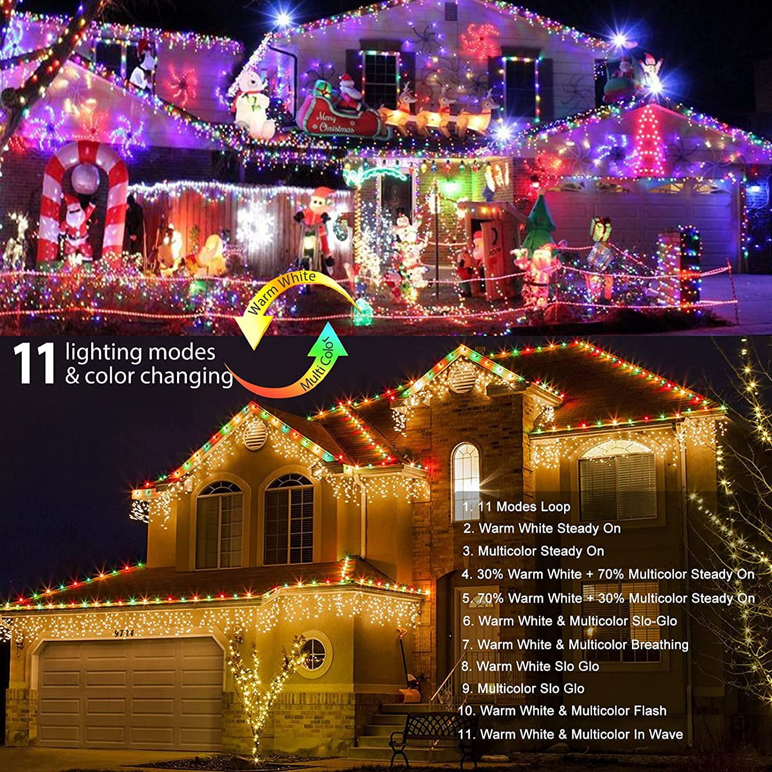 PYYAN-Christmas Icicle Lights, 29ft 360 LED Outdoor Icicle Lights Color ...
