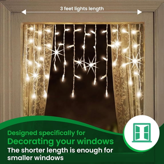 PYYAN-Christmas LED Twinkle Window Icicle Lights - 3 Feet (0.91 m) - 8 ...