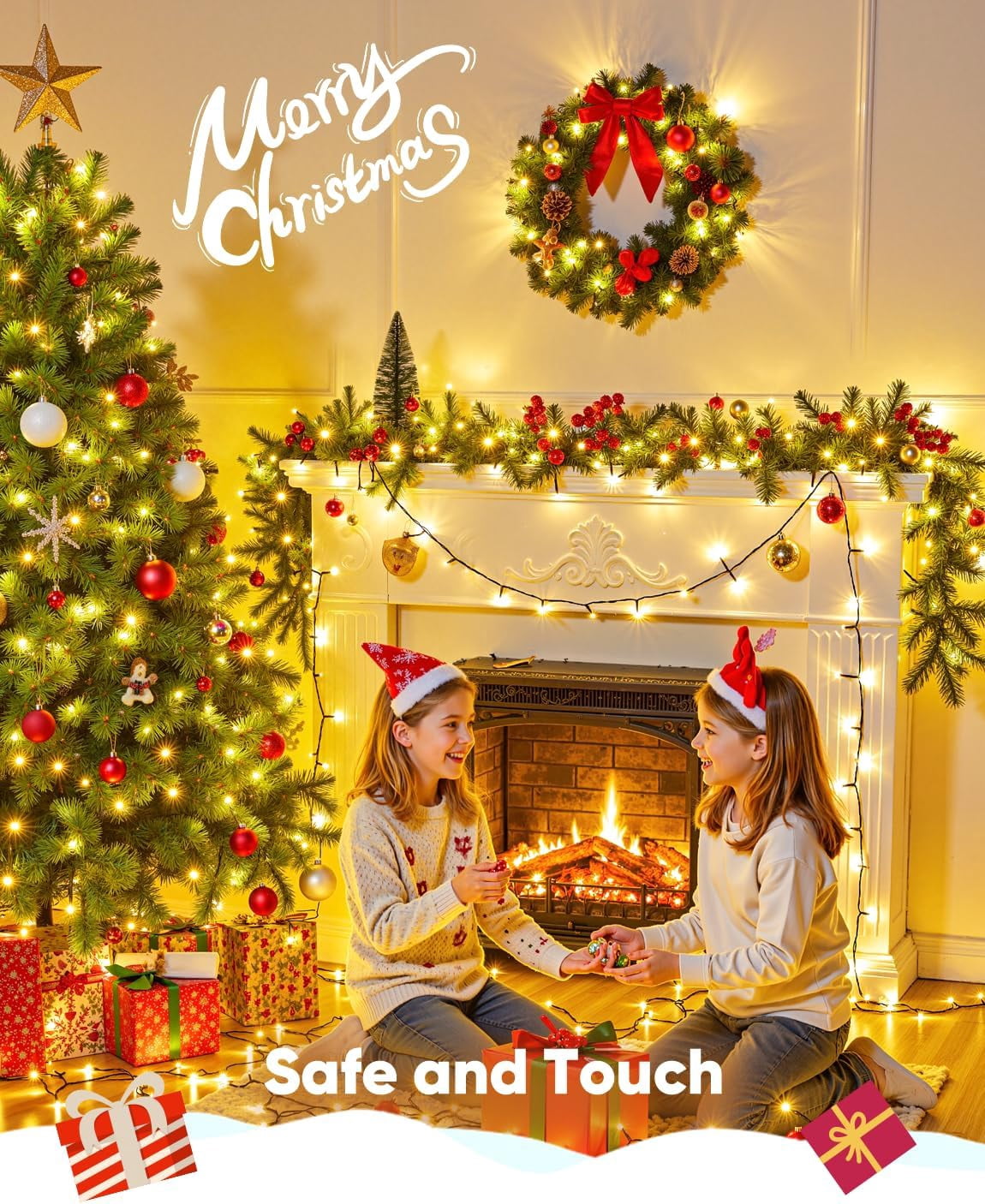 PYYAN-Christmas Lights Battery Operated, 4 Pack Total 66 FT 200 LED ...