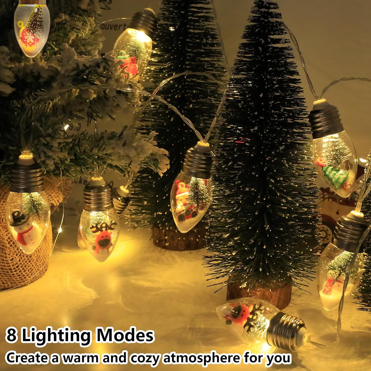 PYYAN-Christmas Lights Indoor 8Ft 12 LED Snow Globe String Lights ...