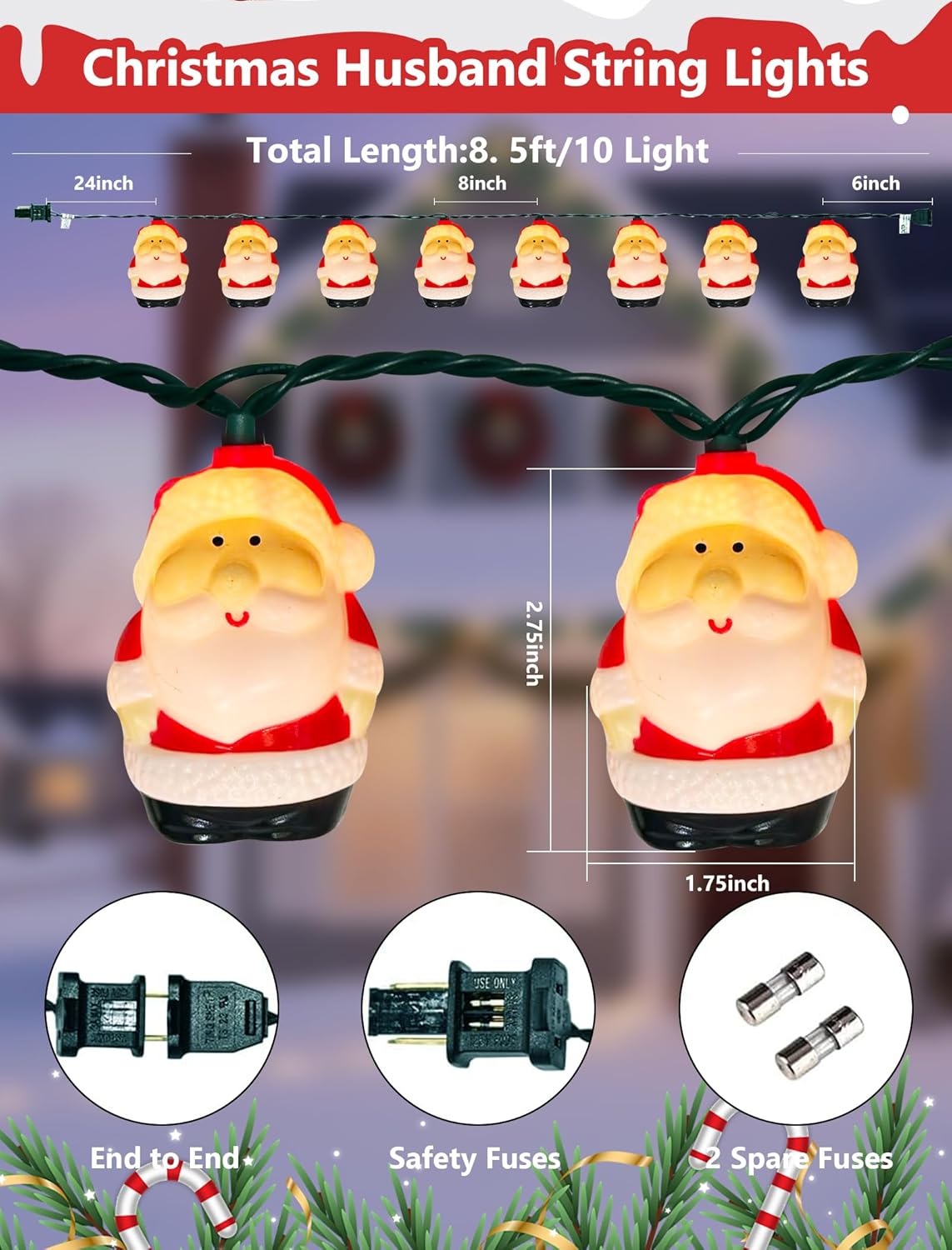 PYYAN-Christmas Santa String Lights Outdoor, 8.5Ft Vintage Christmas ...