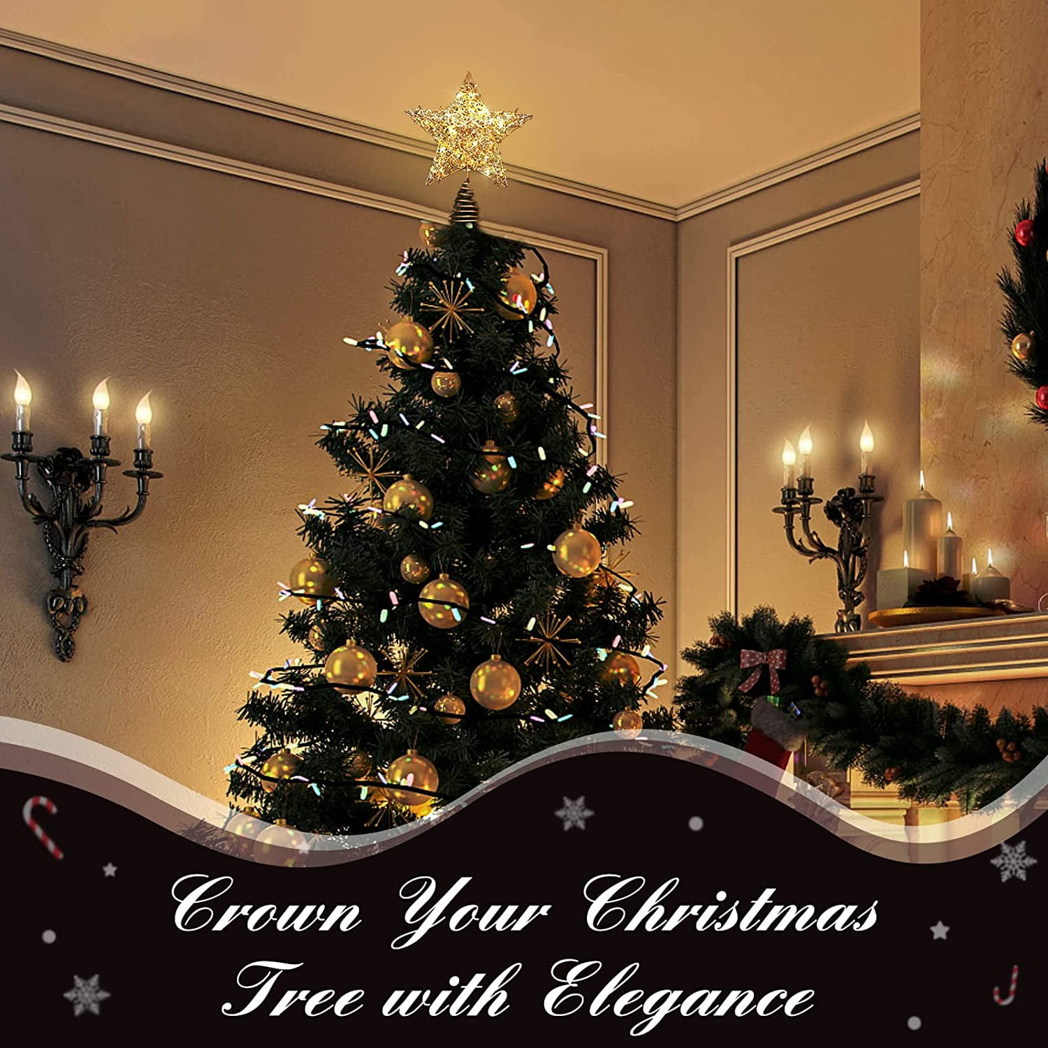 PYYAN-Christmas Star Tree Topper with 8 Lighting Modes, USB Christmas ...