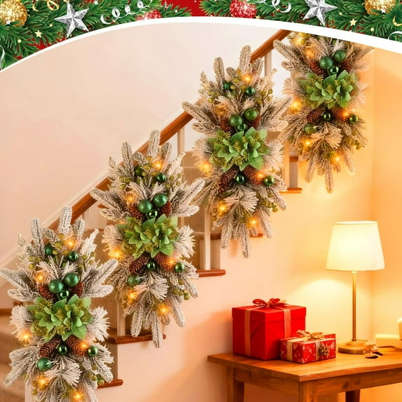 PYYAN-Christmas Teardrop Swag for Decorating, 24" Prelit Cordless Stair ...