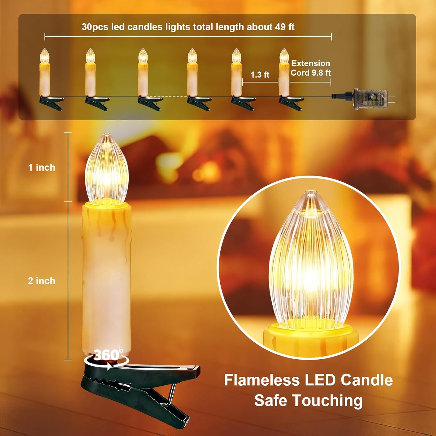 PYYAN-Christmas Tree Candle Lights Plug in, 30 LED Flameless Clip on ...