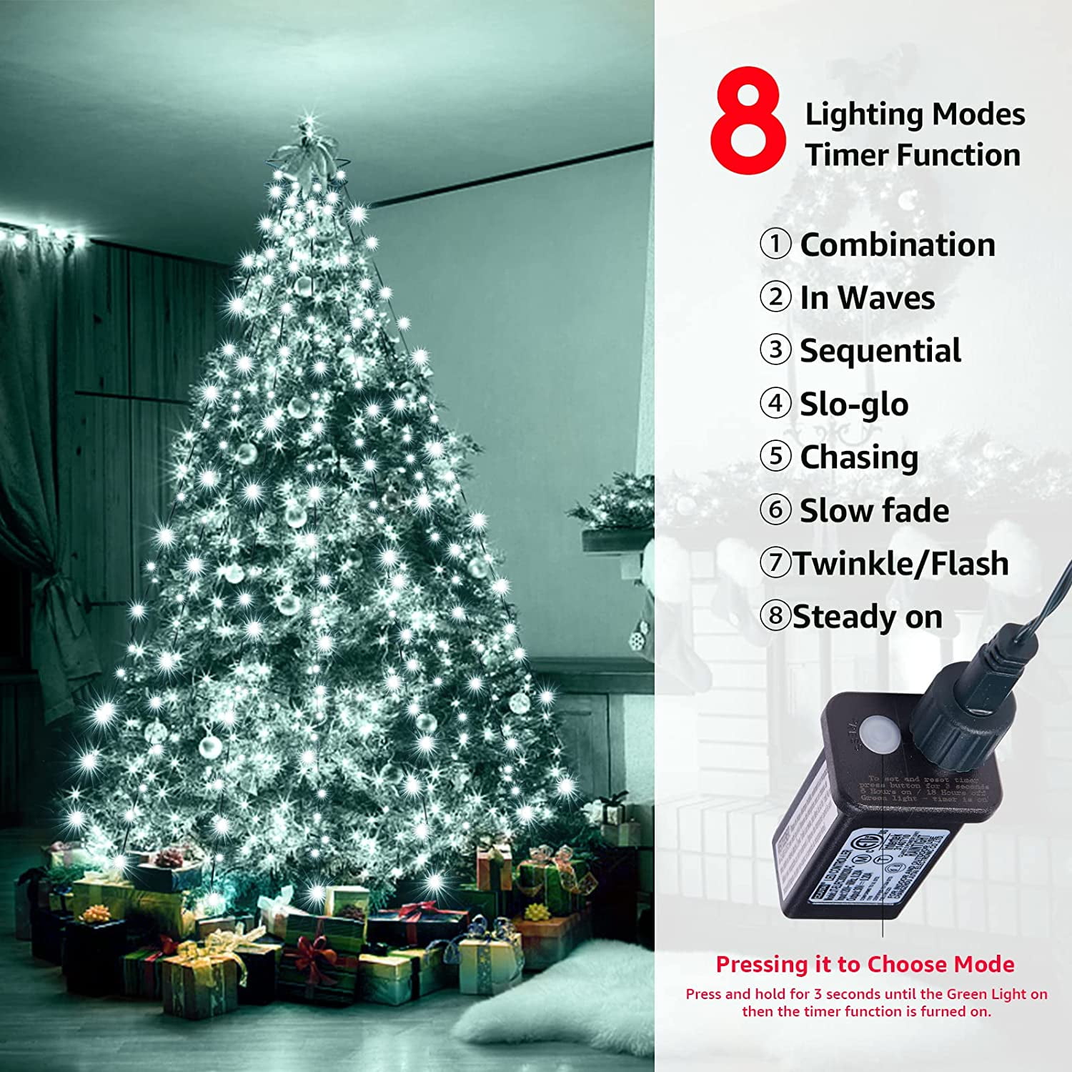 PYYAN-Christmas Tree Lights 280LED 10 Lines Christmas Lights for Tree 8 ...