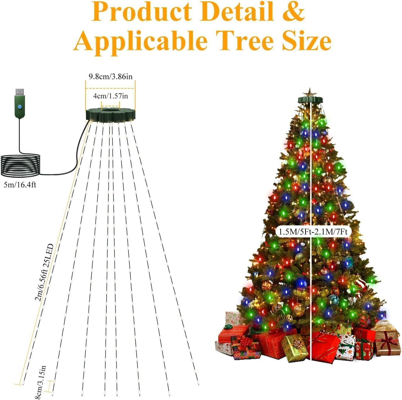 PYYAN-Christmas Tree Lights with Remote, 6.6FT 400 LED USB Plug in ...