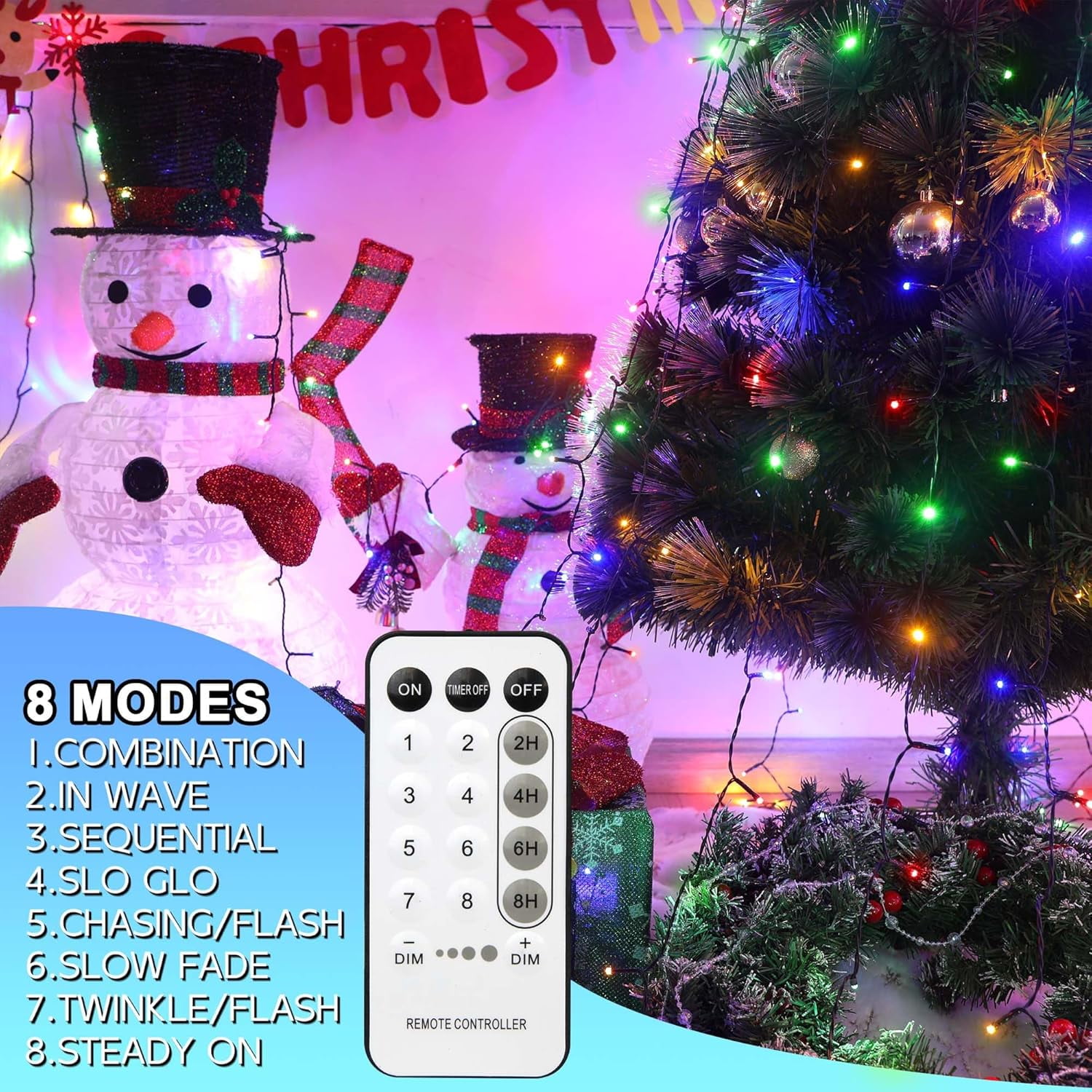 PYYAN-Christmas Tree Lights with Ring, 448 LED Multicolor Christmas ...