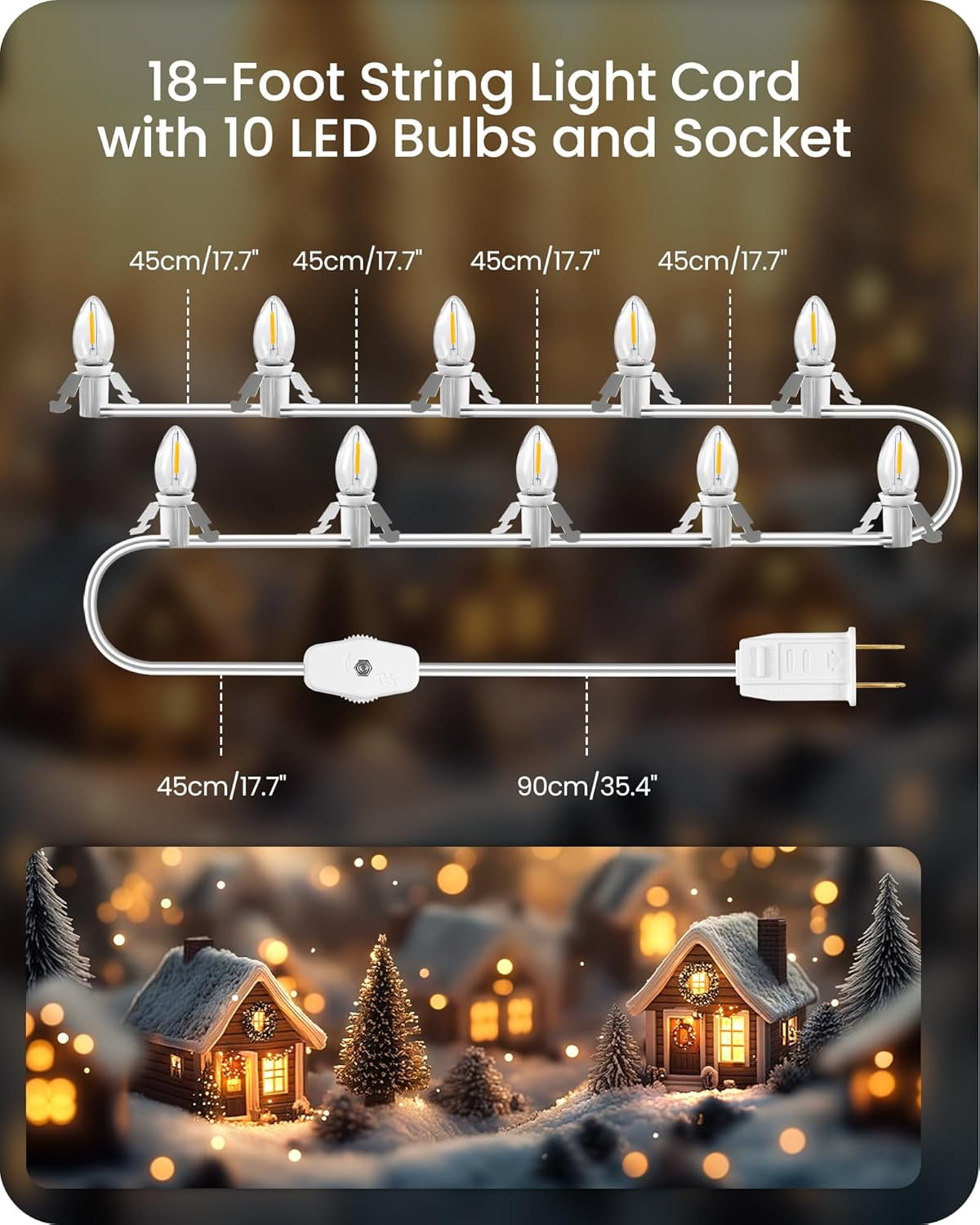 PYYAN-Christmas Village Lights, Decoration String Lights 18Ft with 10 ...
