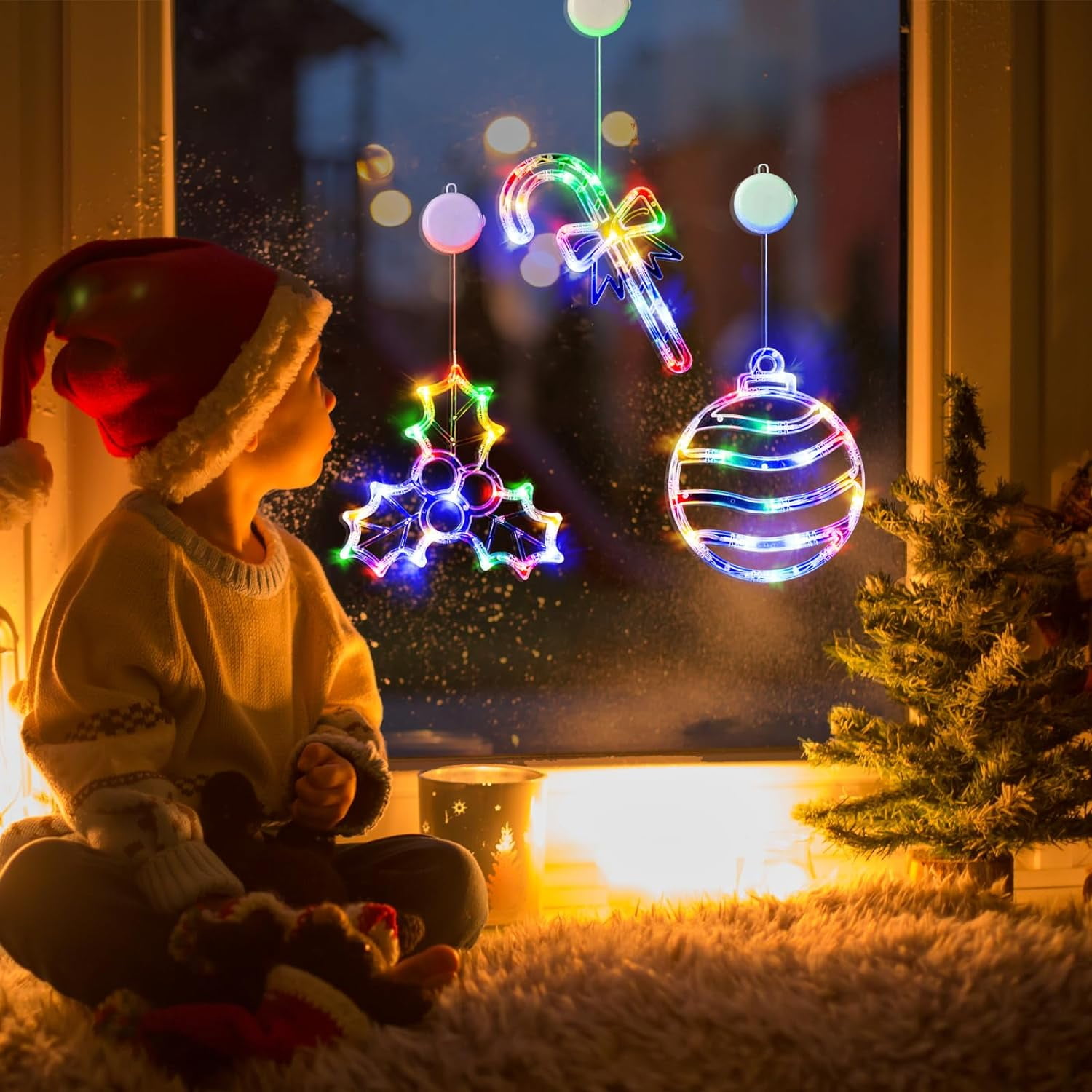 PYYAN-Christmas Window Lights, 3 Pack Multicolor Christmas Ball, Holly ...