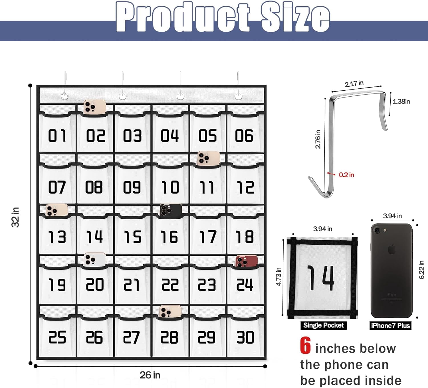 PYYAN-Classroom Accessories Closet Pocket Chart for Cell Phones Holder ...