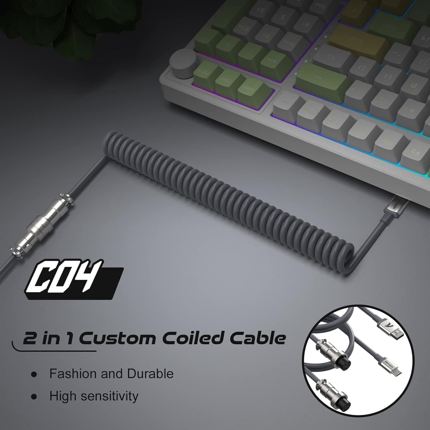 PYYAN-Coiled Keyboard Cable for Gaming Custom Keyboard,Double-Sleeved ...