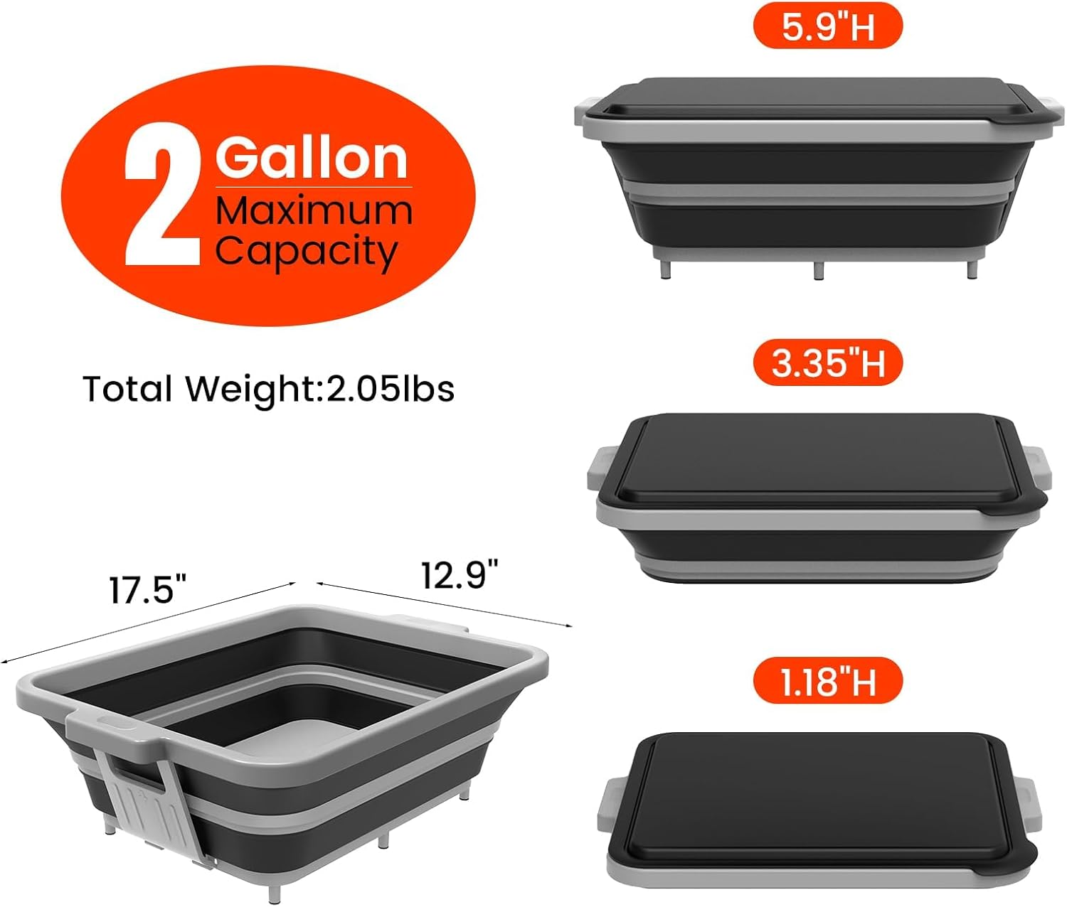PYYAN-Collapsible BBQ Prep Tub with Lid — 2 Gal (8 L) Foldable Camping ...