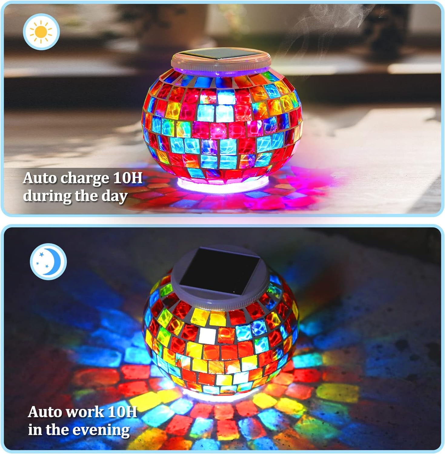 PYYAN-Color Changing Mosaic Solar Light Led Garden Lightsechargeable ...