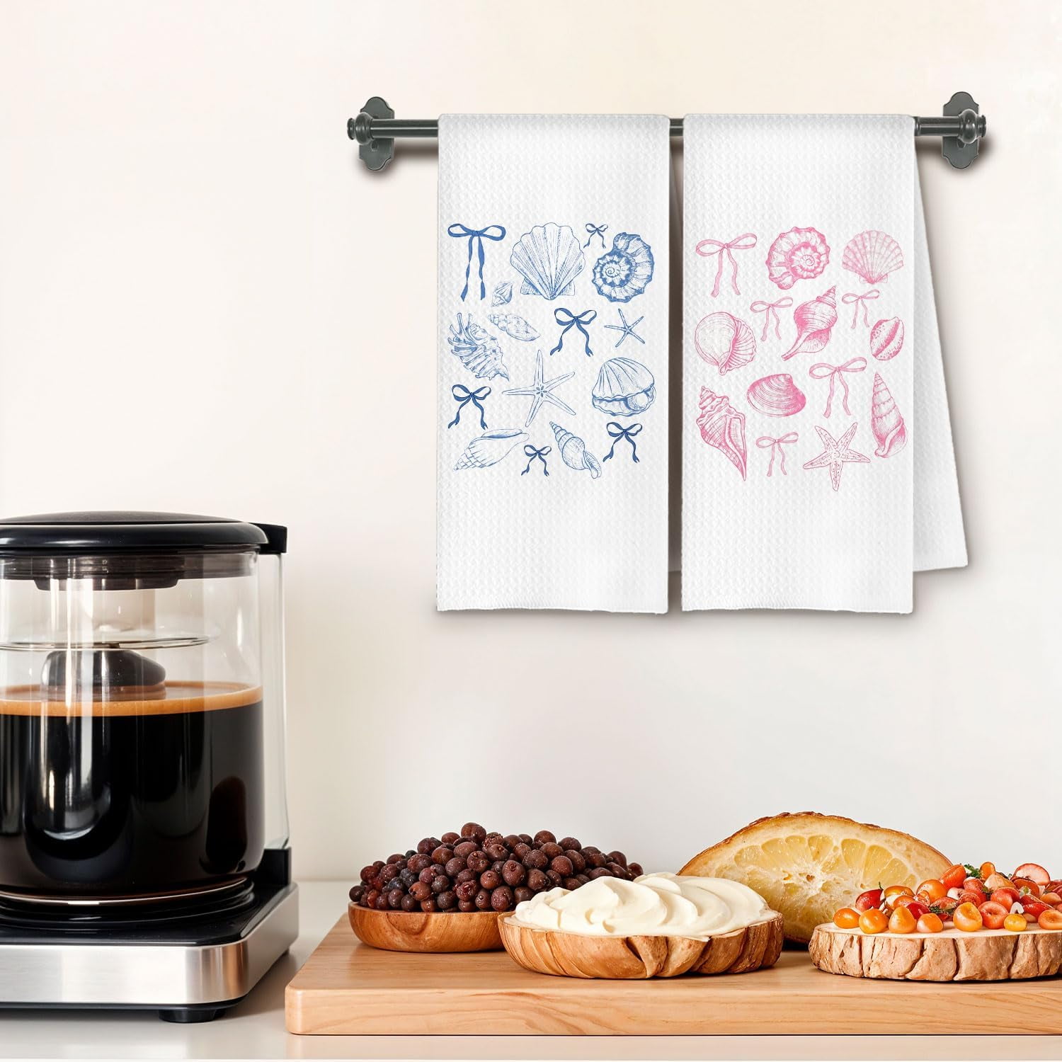 PYYAN-Coquette Pink and Blue Bow Beach Kitchen Towels Set of 2, Coastal ...