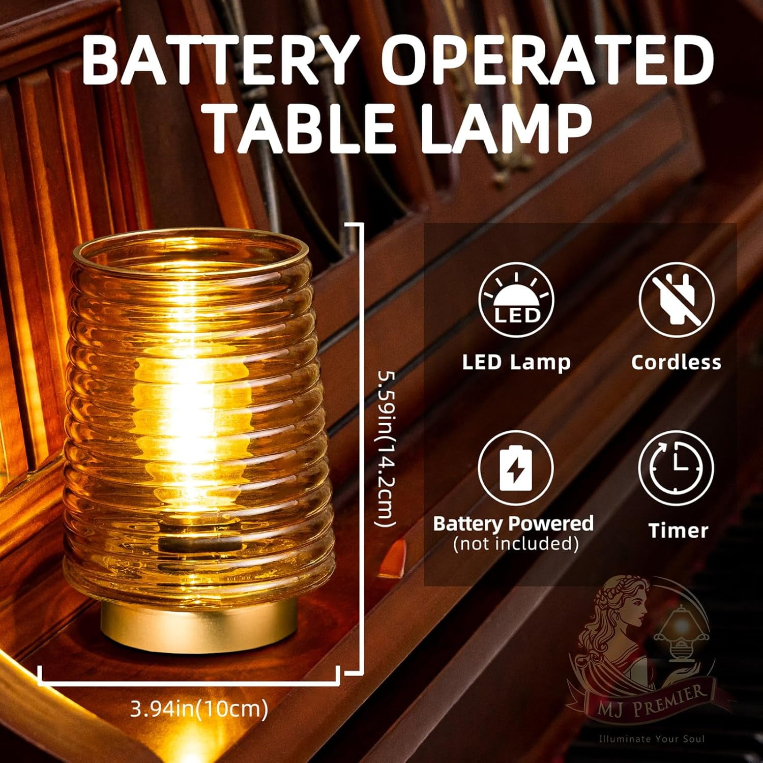 PYYAN-Cordless Lamps with Timer Battery Operated Lamp Glass Table Lamp ...
