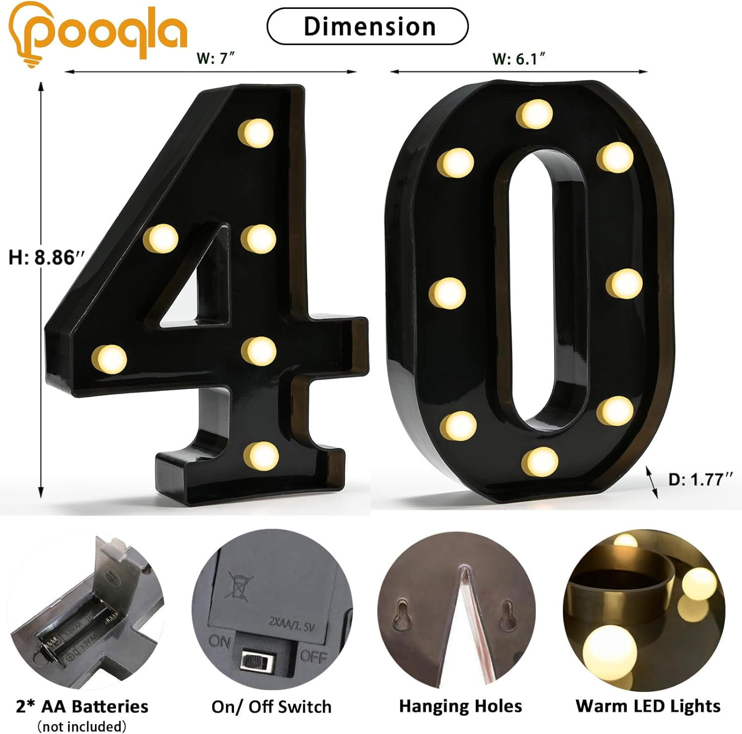 PYYAN-Decorative Led Light Up Number Letters, Black Plastic Marquee ...