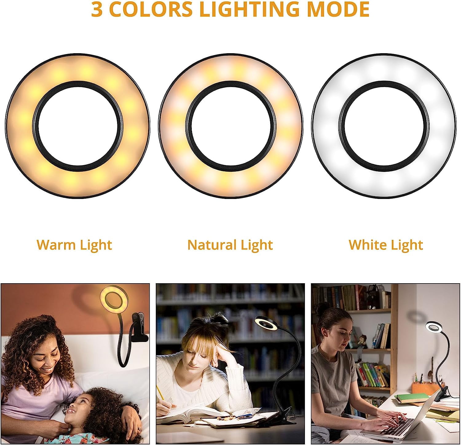 PYYAN-Desk Clip on Lamp for Reading Home Office, with 5V 2A Adapter, 10 ...