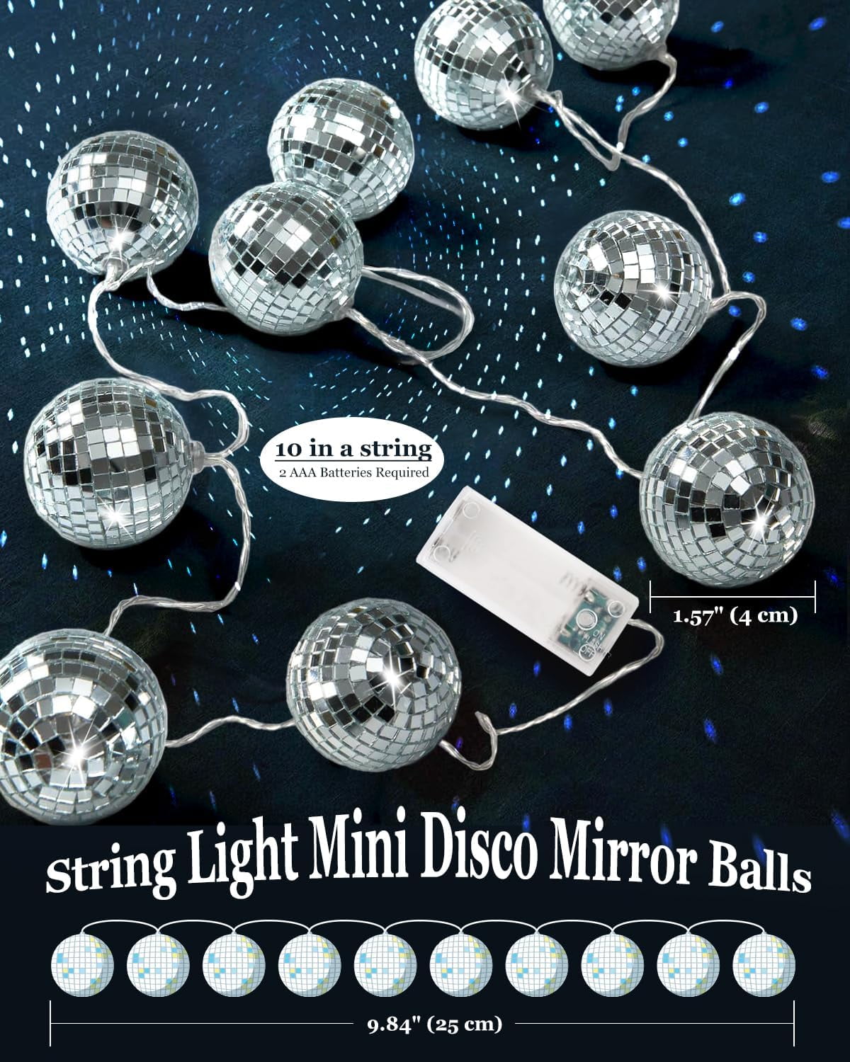 PYYAN-Disco Ball Light String – 10 LED 9.84-Foot Mirror Disco Ball ...