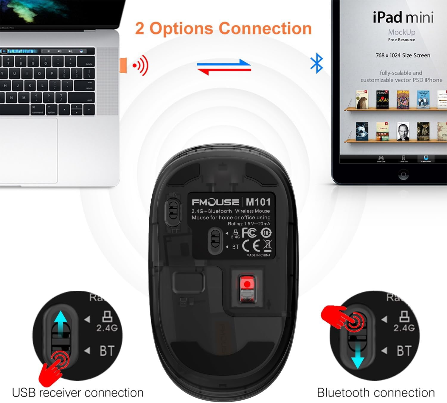 PYYAN-Dual Mode Wireless Mouse: Bluetooth & 2.4GHz USB, Silent Click ...