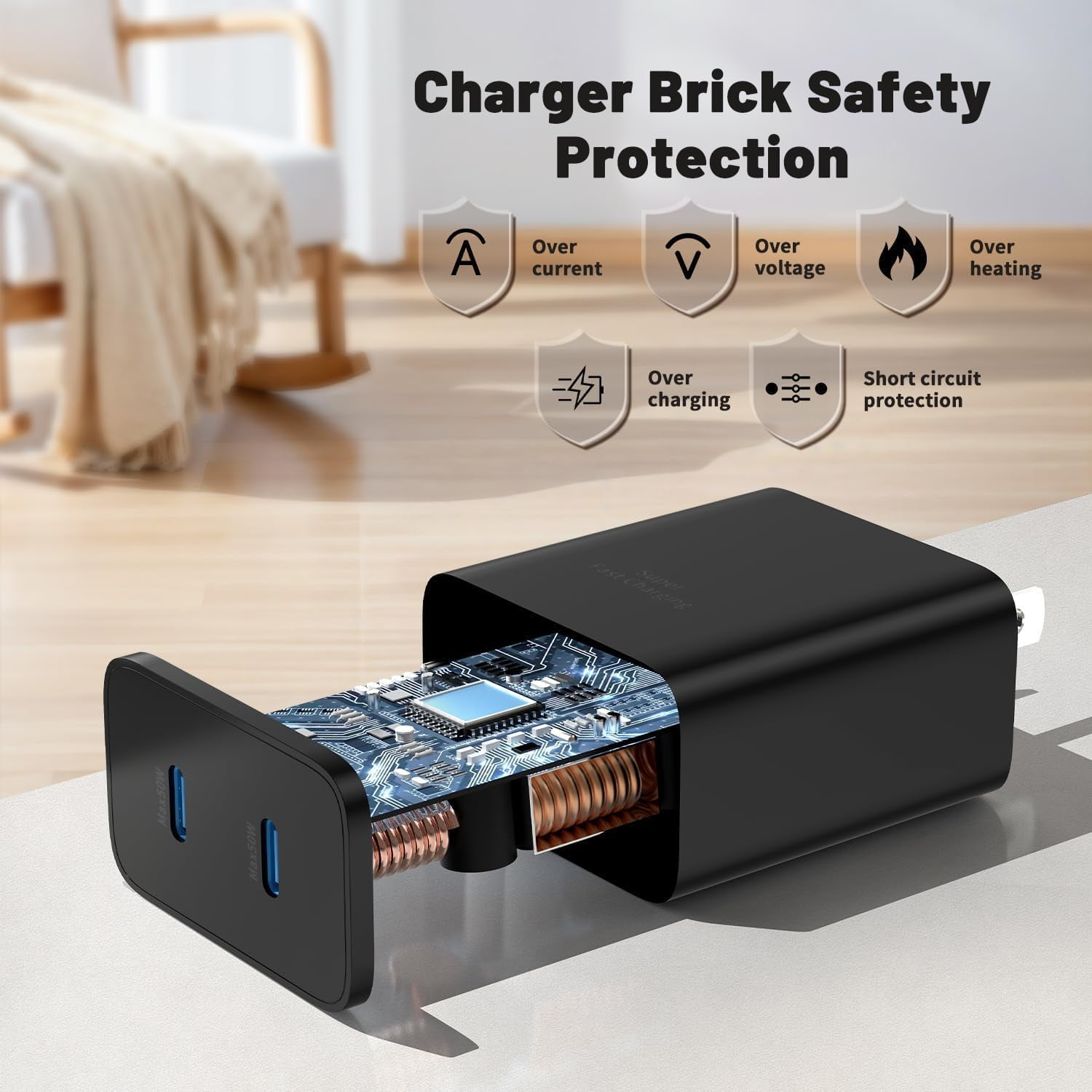 PYYAN-Dual Port 45W Super Fast Charging Block and 10ft USB C to C Cable ...