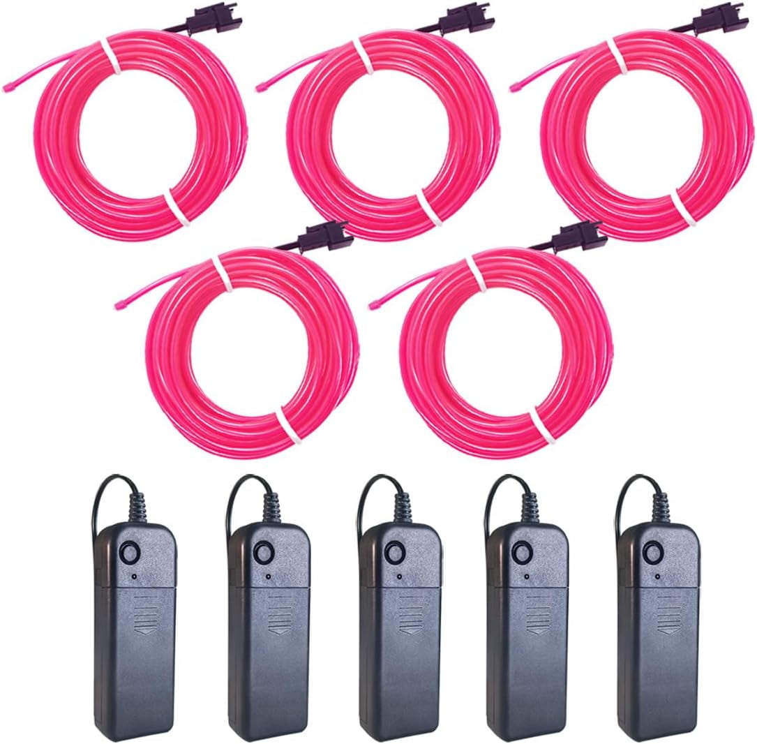 PYYAN-EL Wire Pink 5-Pack, 9ft/2.75m Neon Light Wire with Noise ...
