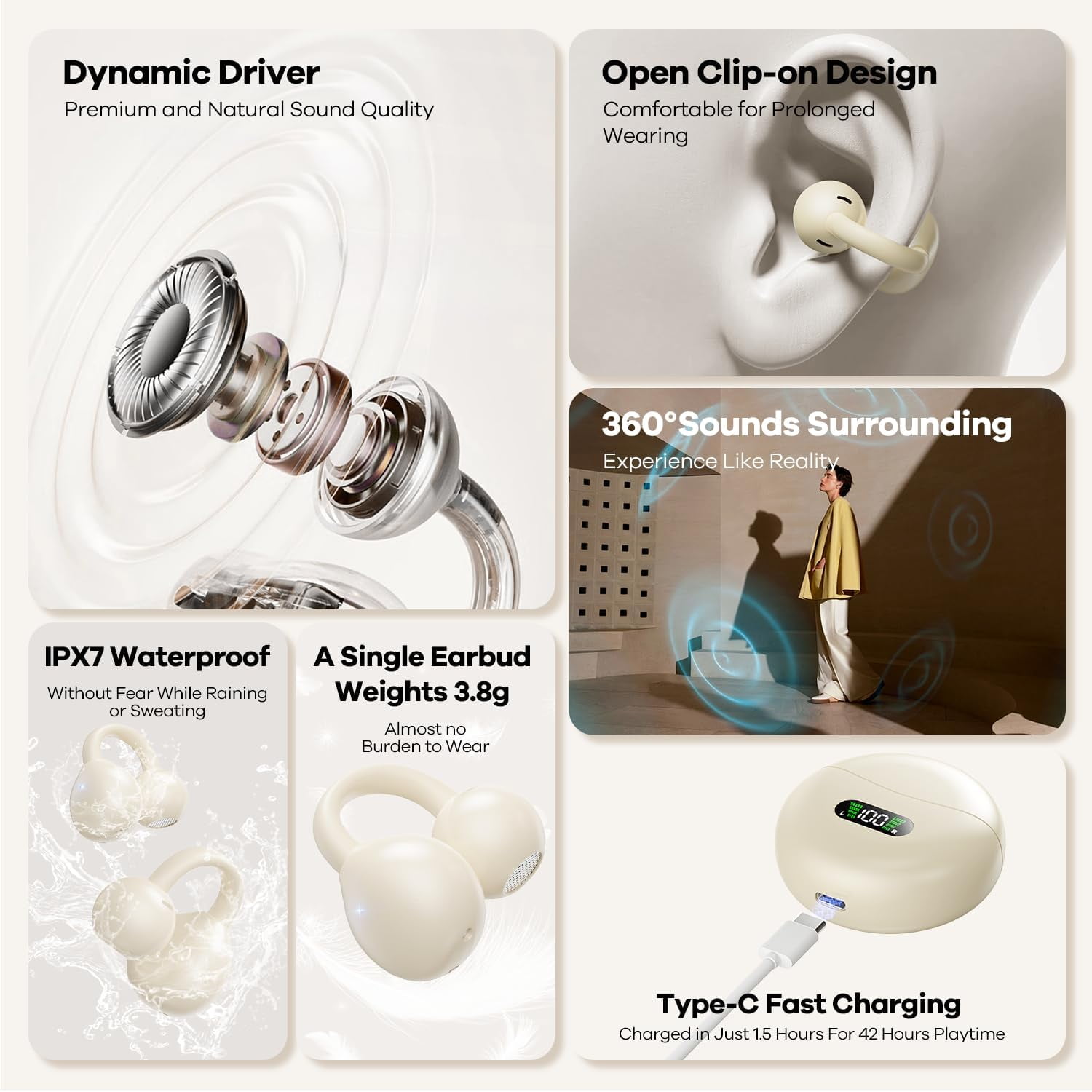 PYYAN-Ear Clip Earbuds Mini Open Ear Headphones Bone Conduction ...