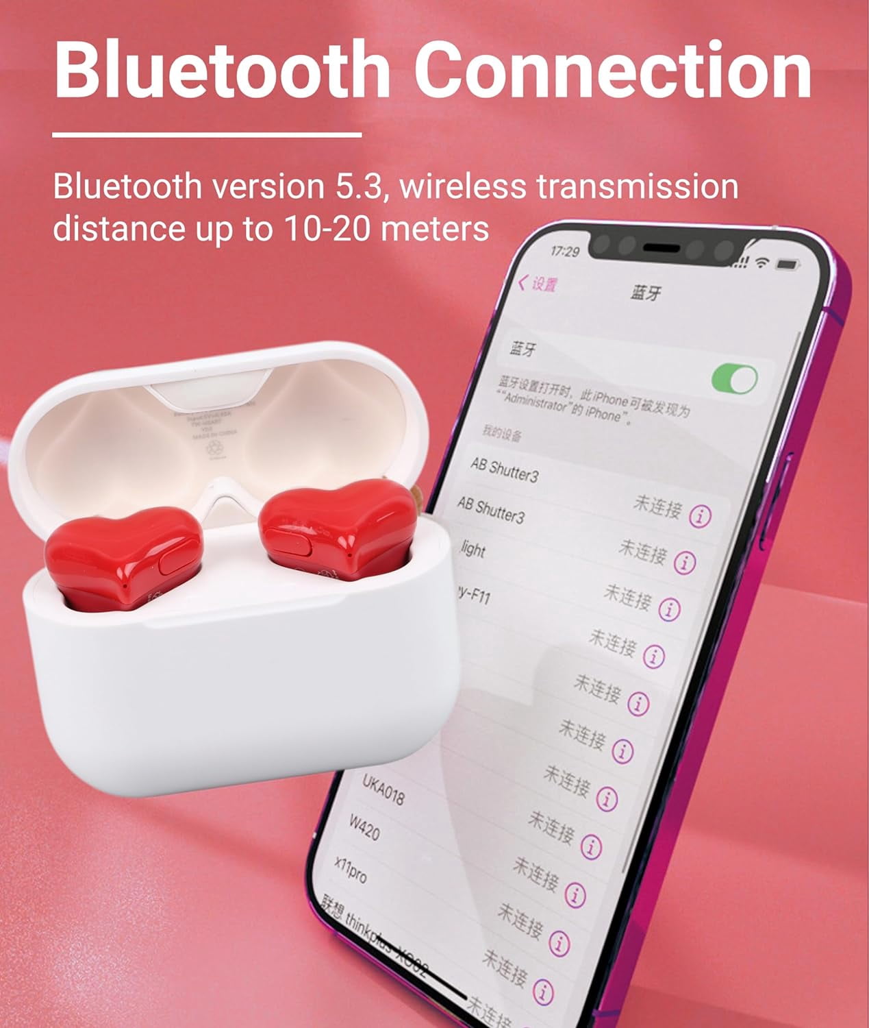 PYYAN-Earbuds, Heart Shaped Bluetooth Headphones Noise Canceling Stereo ...