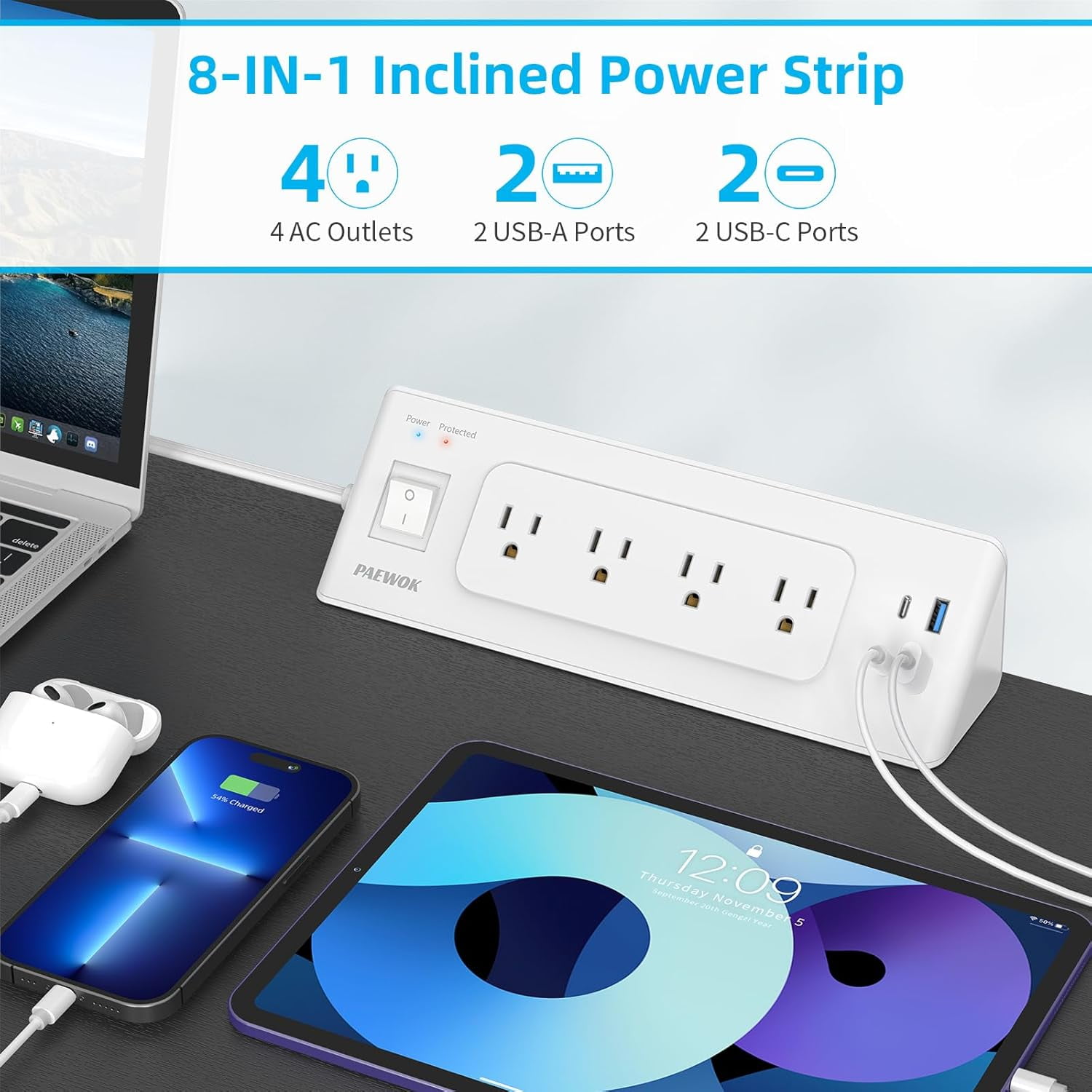 PYYAN-Electrical Outlet Extender with USB C, Flat Wall Plug Extension ...