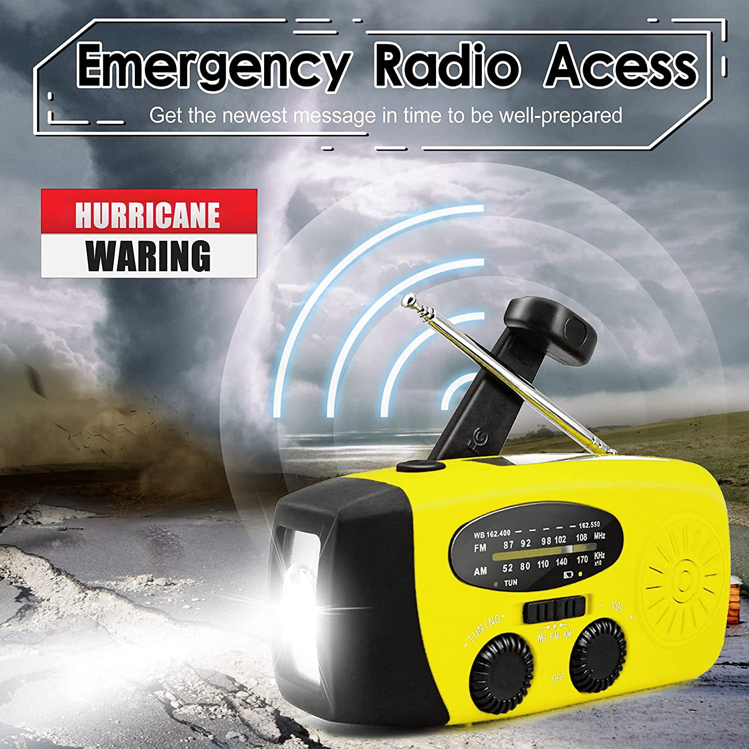 PYYAN-Emergency Hand Crank Radio with LED Flashlight for Emergency, AM ...