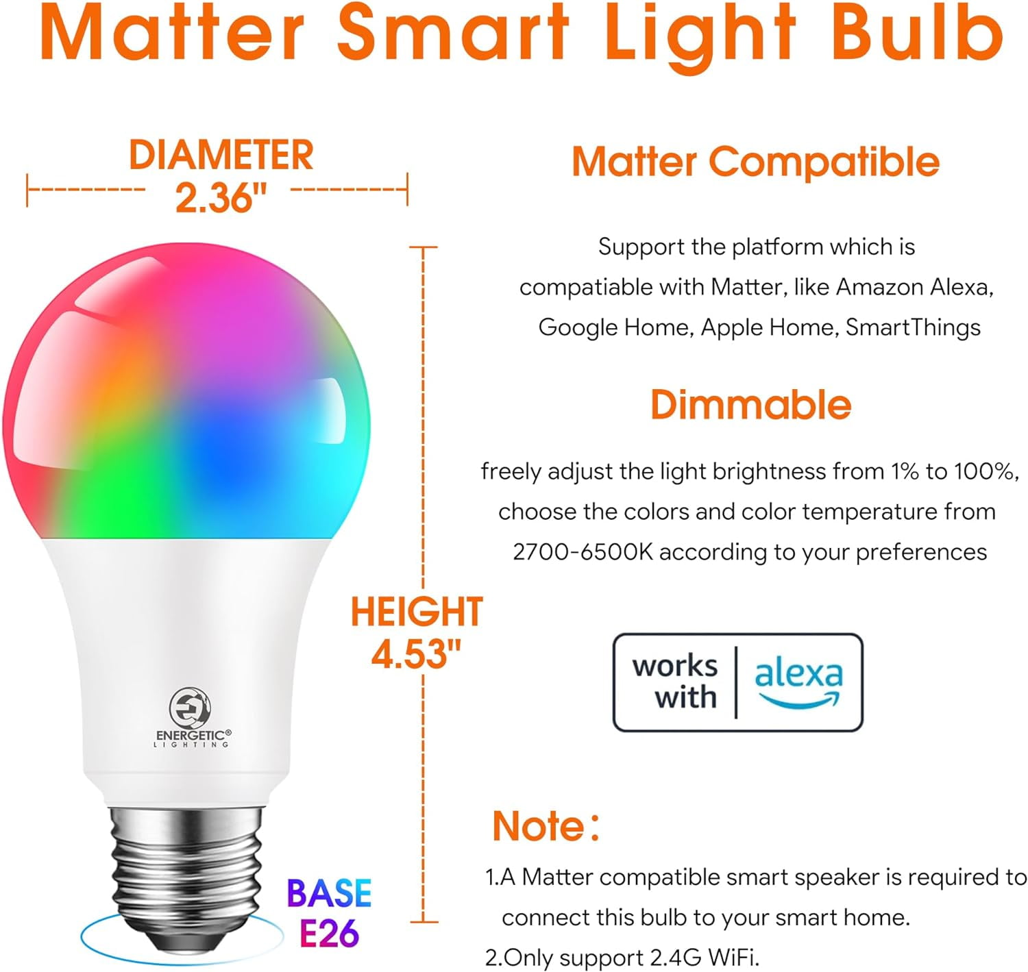 PYYAN-Energetic Matter Smart A19 LED Light Bulb, E26 RGB Color Changing ...