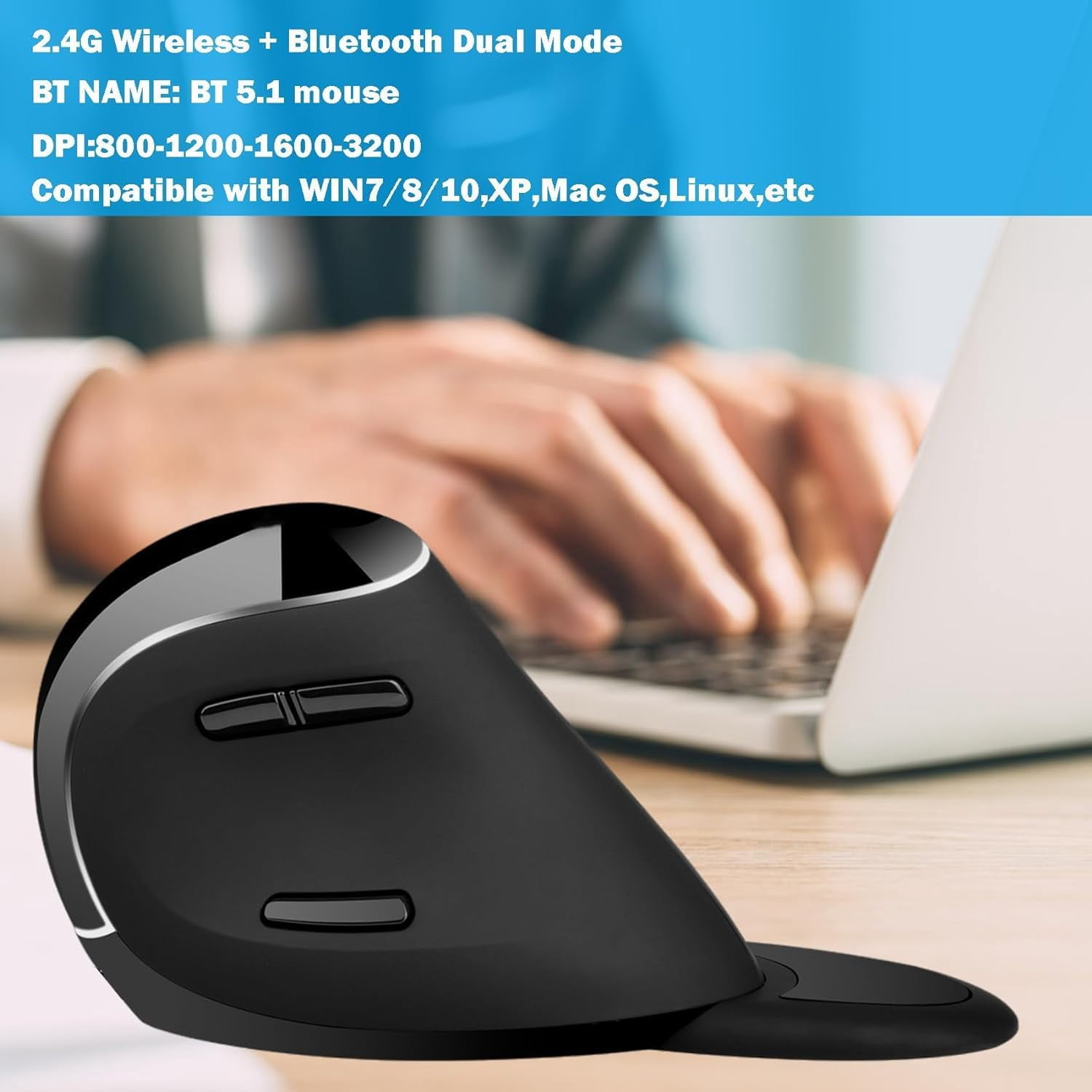 PYYAN-Ergonomic Vertical Mouse: 2.4G Bluetooth Dual Mode Optical ...
