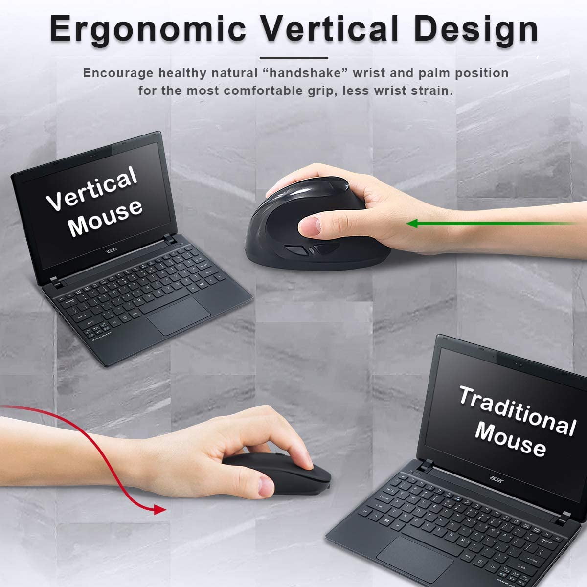 PYYAN-Ergonomic Wireless Mouse,Vertical Mouse 2.4GHz Optical Mice with ...