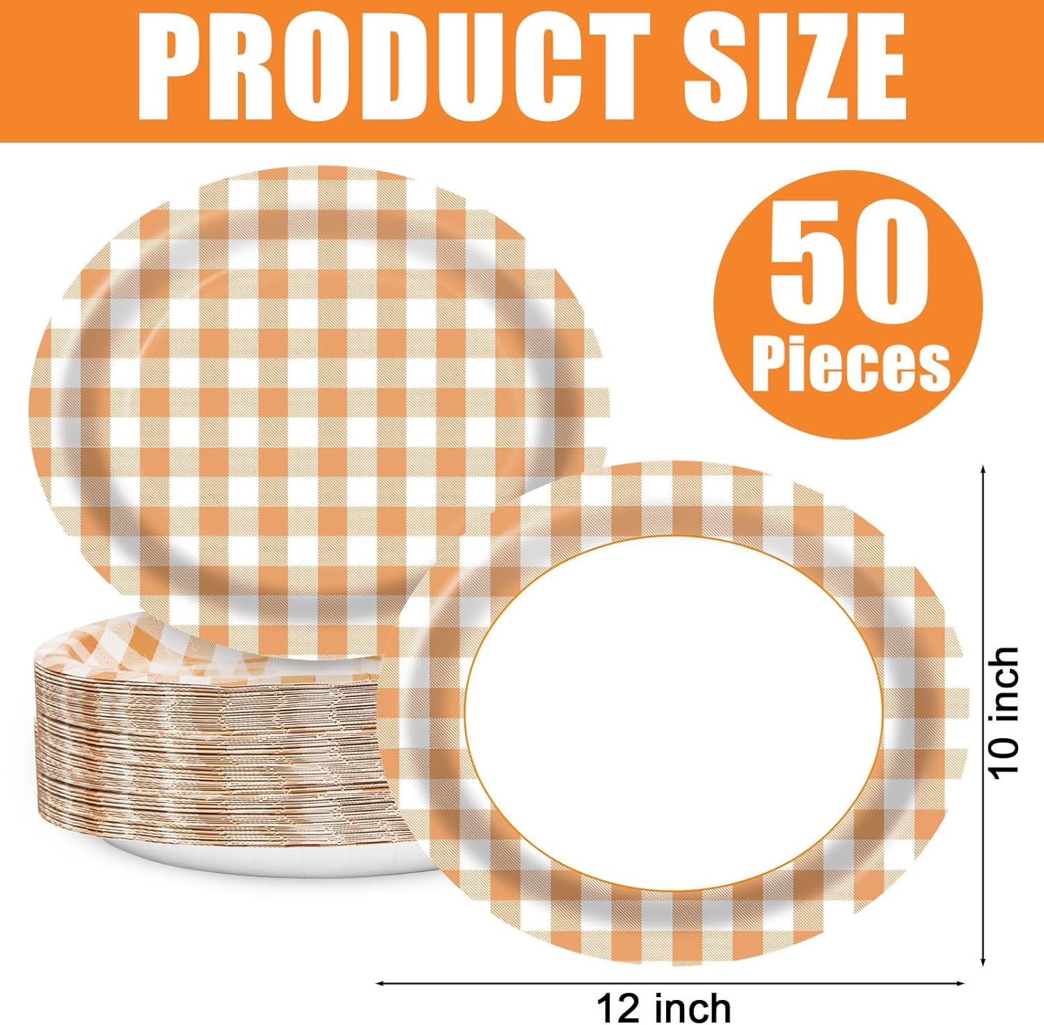 PYYAN-Fall Orange Gingham Oval Paper Plates 10‘‘x 12‘‘, Autumn Large ...