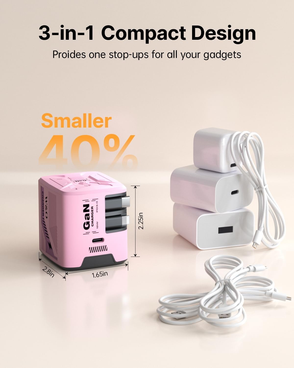 PYYAN-Fast Charger for iPhone17/16/15,60W gan Charger,Retractable Phone ...