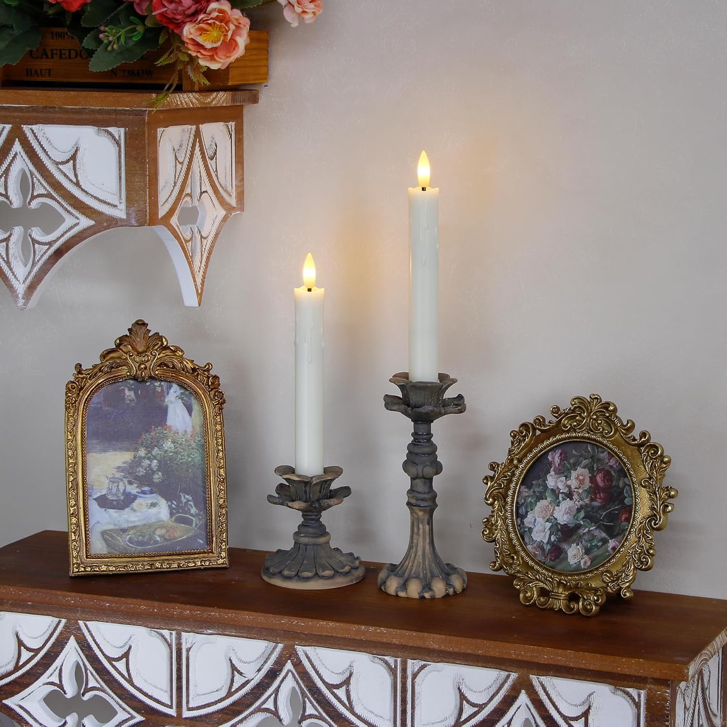 PYYAN-Flameless Flickering Taper Candles Two Remote, 7.5 Inch Ivory ...